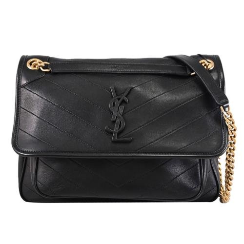 YSL 633158 NIKI 柔軟牛皮V型絎縫縫線翻蓋肩背/斜背鍊包.黑|YSL|ETMall東森購物網